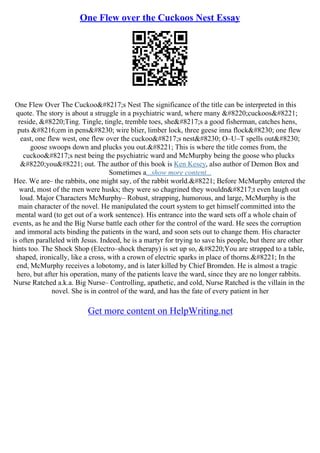 One Flew Over The Cuckoos Nest Essay | PDF
