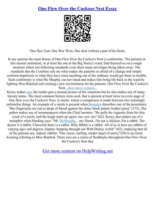 One Flew Over The Cuckoos Nest Essay | PDF