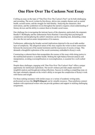 One Flew Over The Cuckoos Nest Essay. Lewis & Clark College | PDF