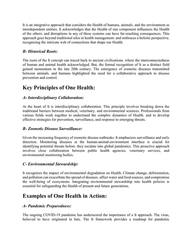 One Health: A Holistic Approach to Achieving Global Well-being | PDF