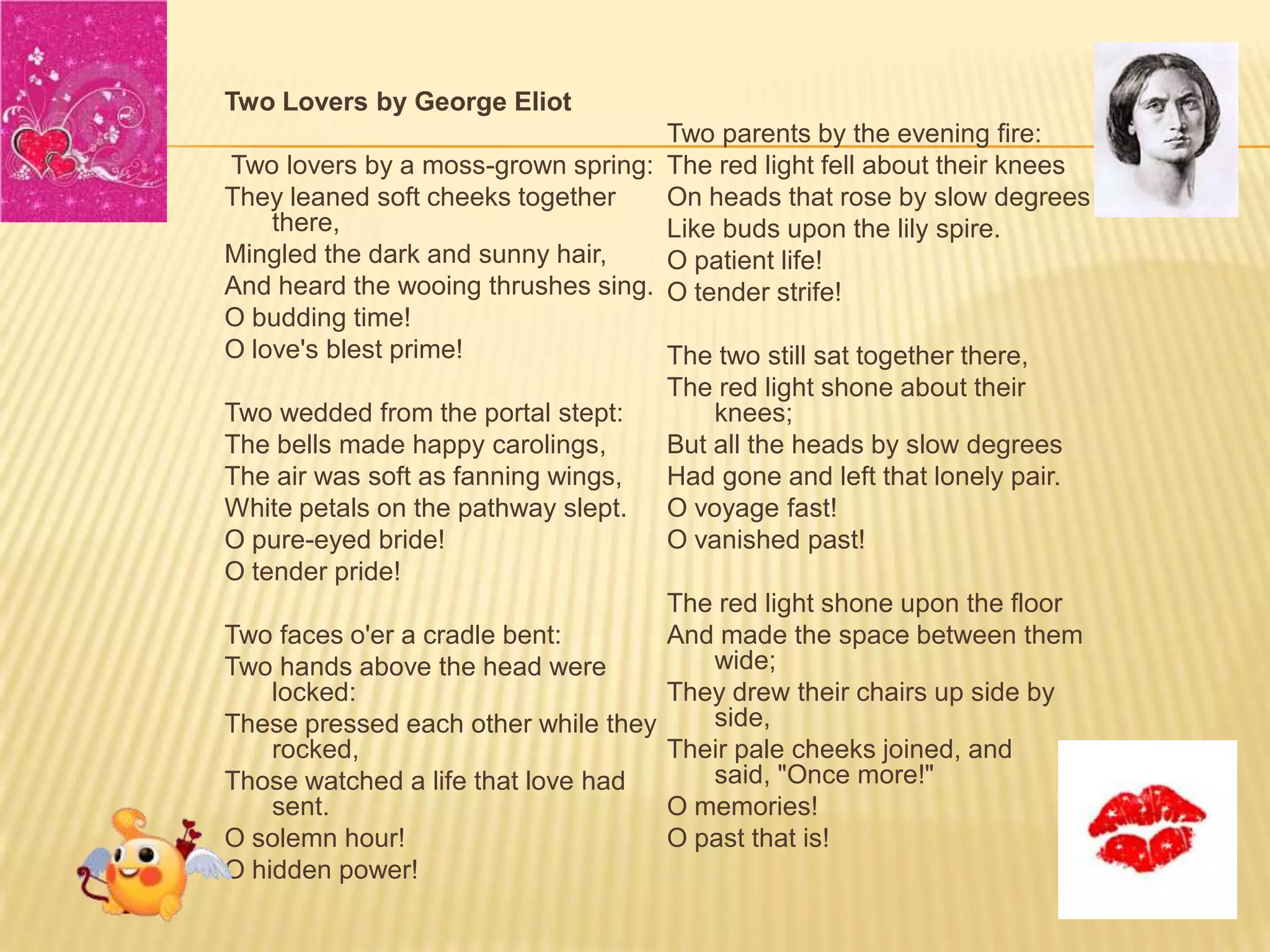 One heart, one and cupid a kiss for a poem of love in portuguese | PPTX