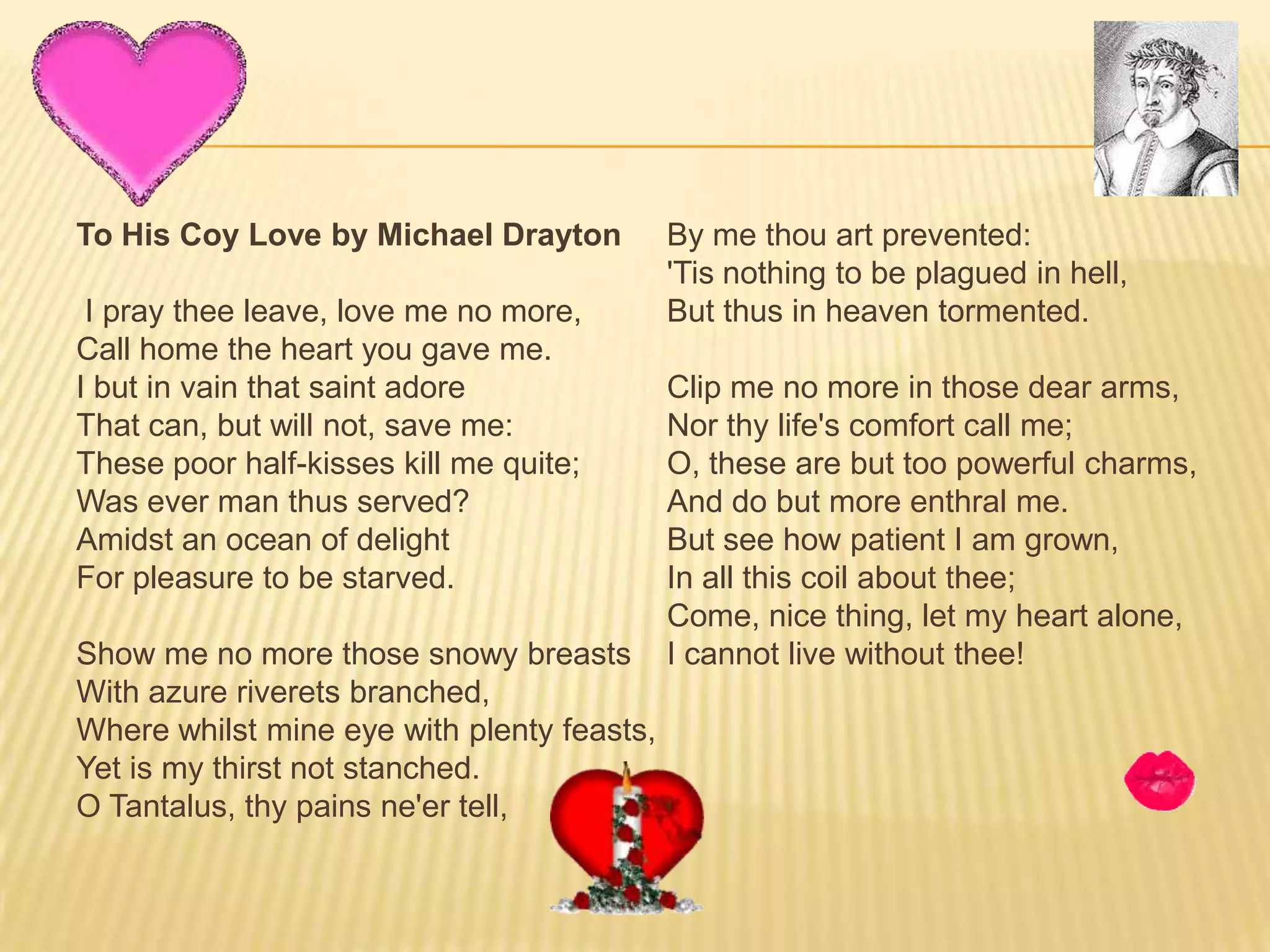 One heart, one and cupid a kiss for a poem of love in portuguese | PPTX