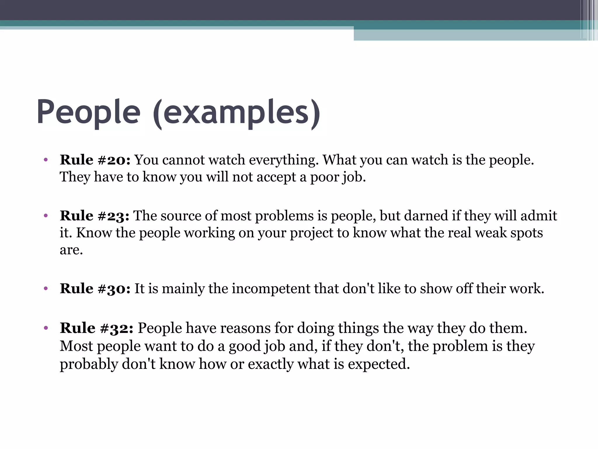 One hundred rules for nasa project managers | PPT