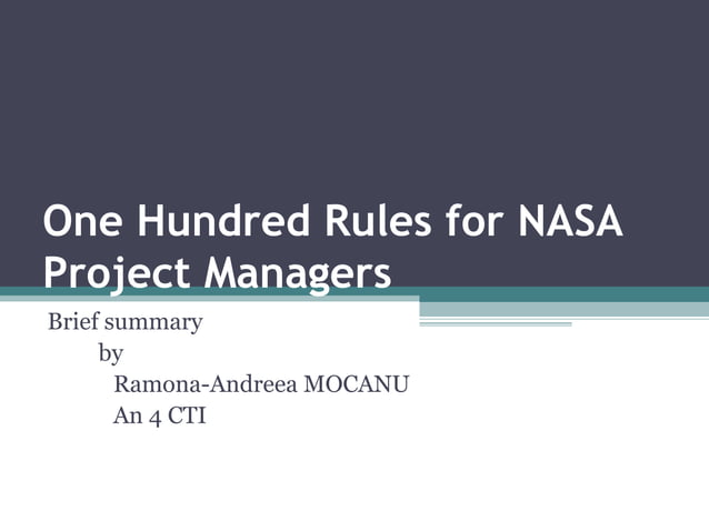 One hundred rules for nasa project managers | PPT