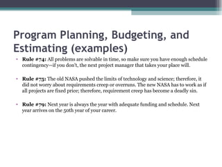 One hundred rules for nasa project managers | PPT
