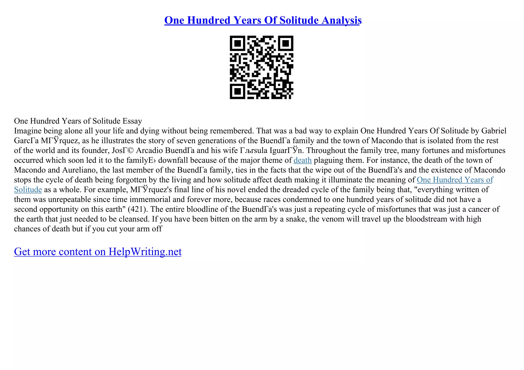 One Hundred Years Of Solitude Analysis | PDF