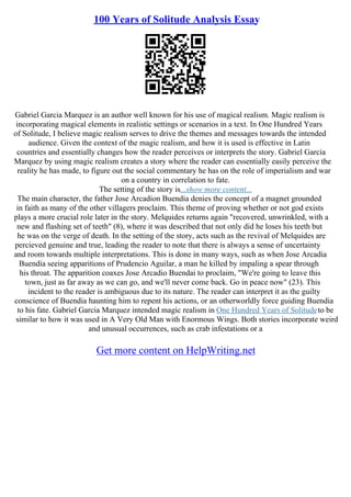 One Hundred Years Of Solitude Essay | PDF | Fantasy | Genres