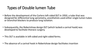 one lung ventilation and anaesthetic management and considerations | PPTX