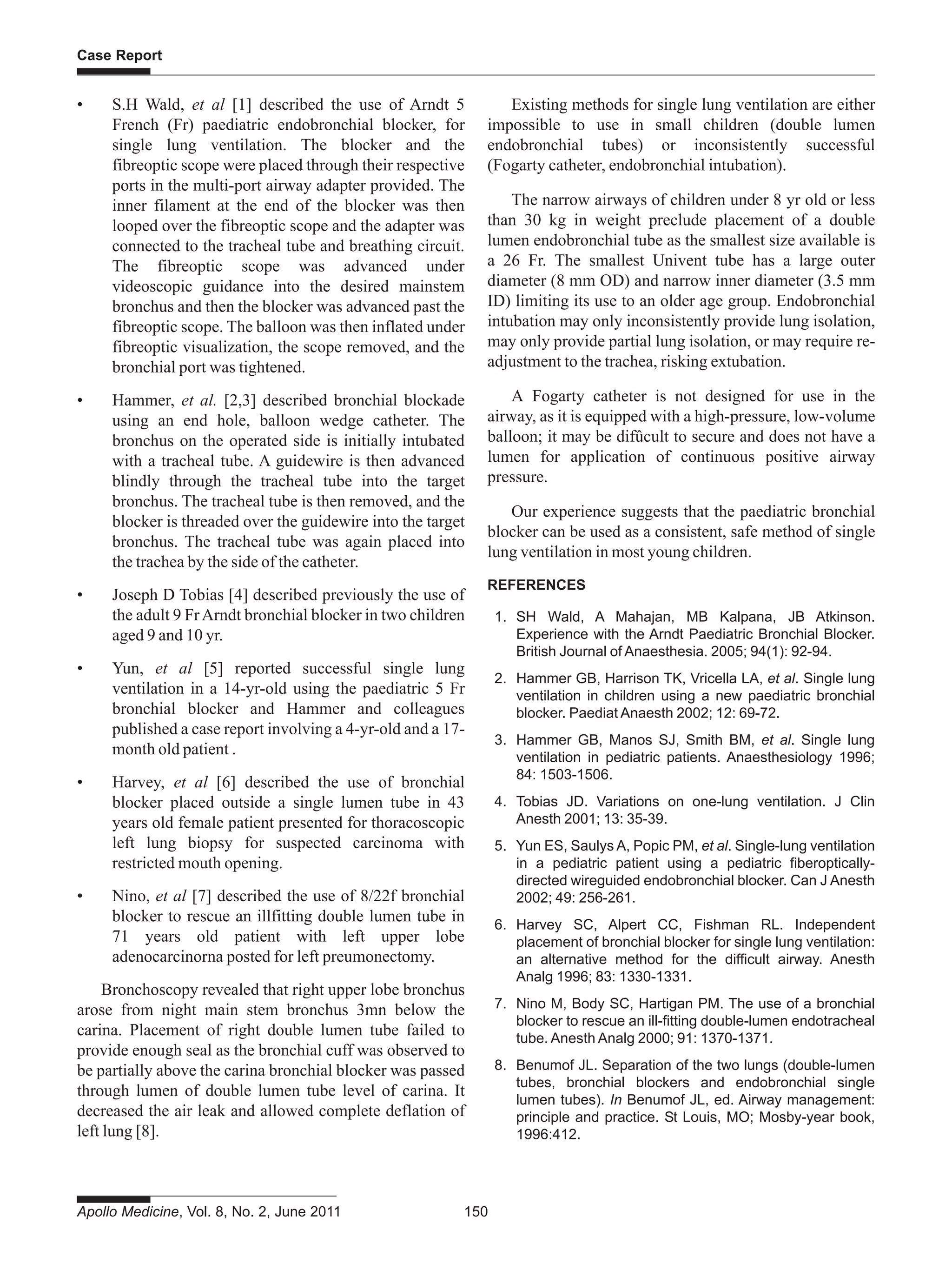 One Lung Ventilation Using Bronchial Blocker Through Endotracheal Tube ...