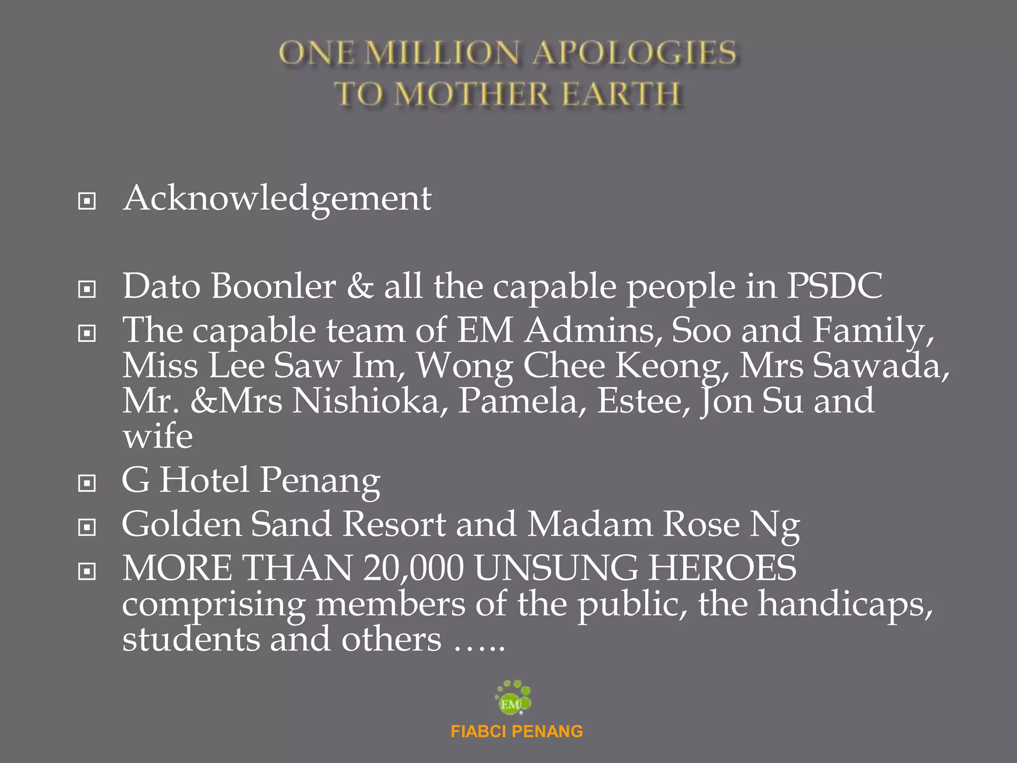One million apologies to mother earth soo lee choo and daisy ooi | PPSX