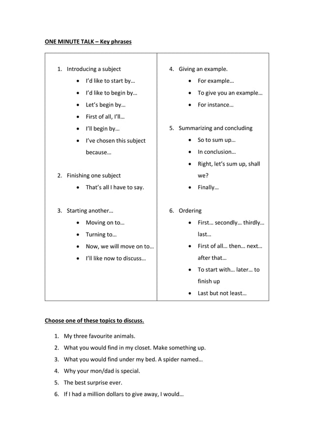 One minute talk | PDF