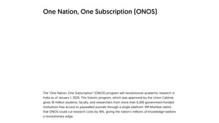 One Nation, One Subscription (ONOS) R&D. | PDF
