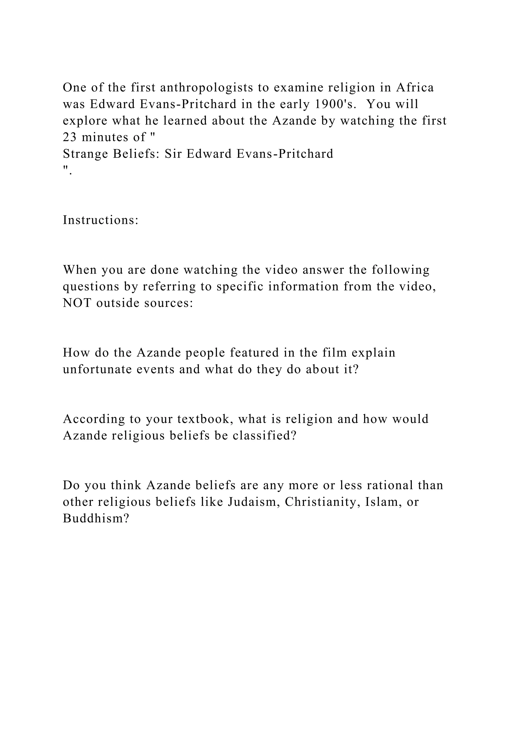 One of the first anthropologists to examine religion in Africa was E.docx