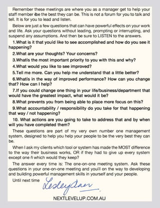 One On One Employee Meetings: 10 Questions | PDF