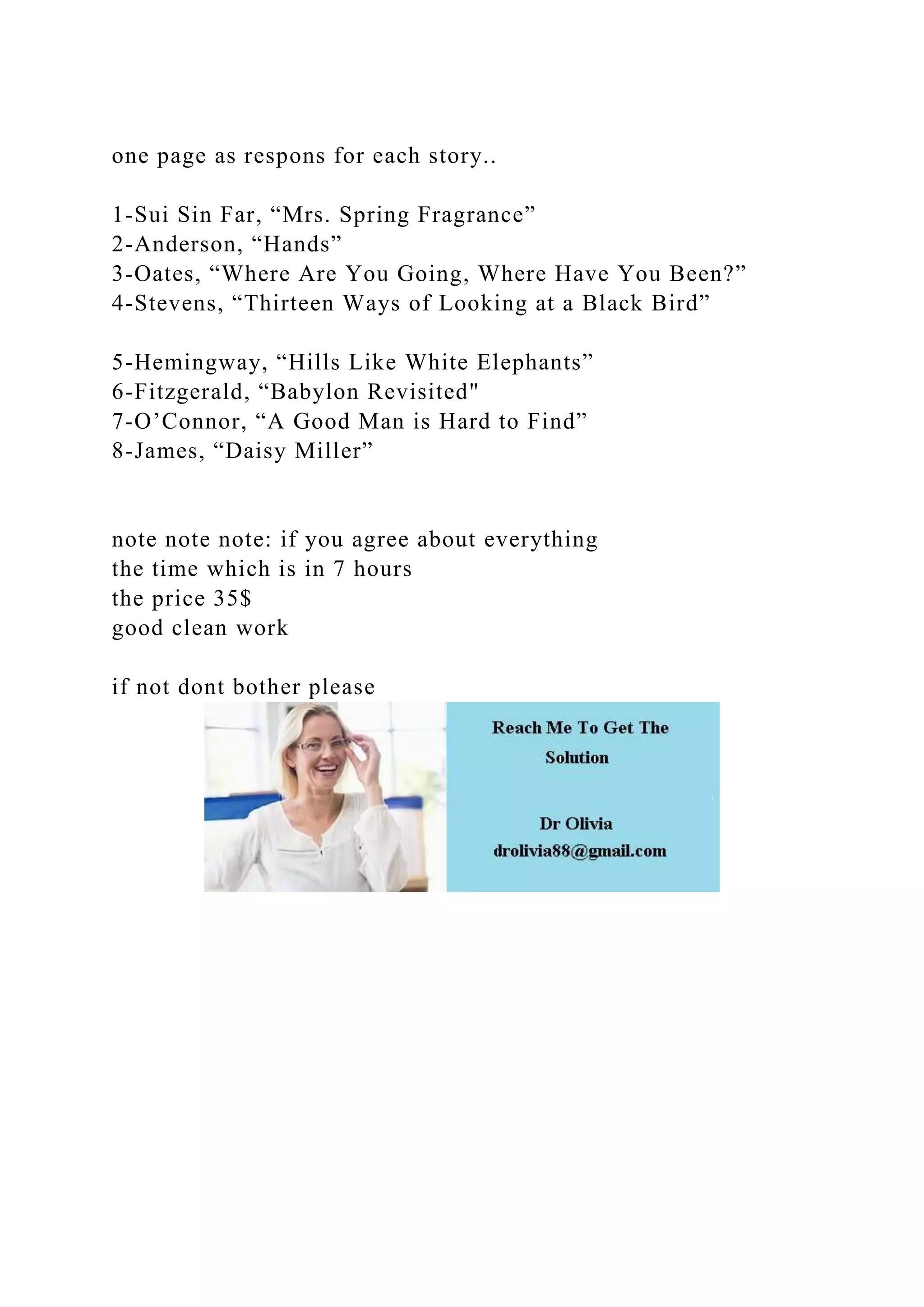 one page as respons for each story..1-Sui Sin Far, Mrs. Spring .docx