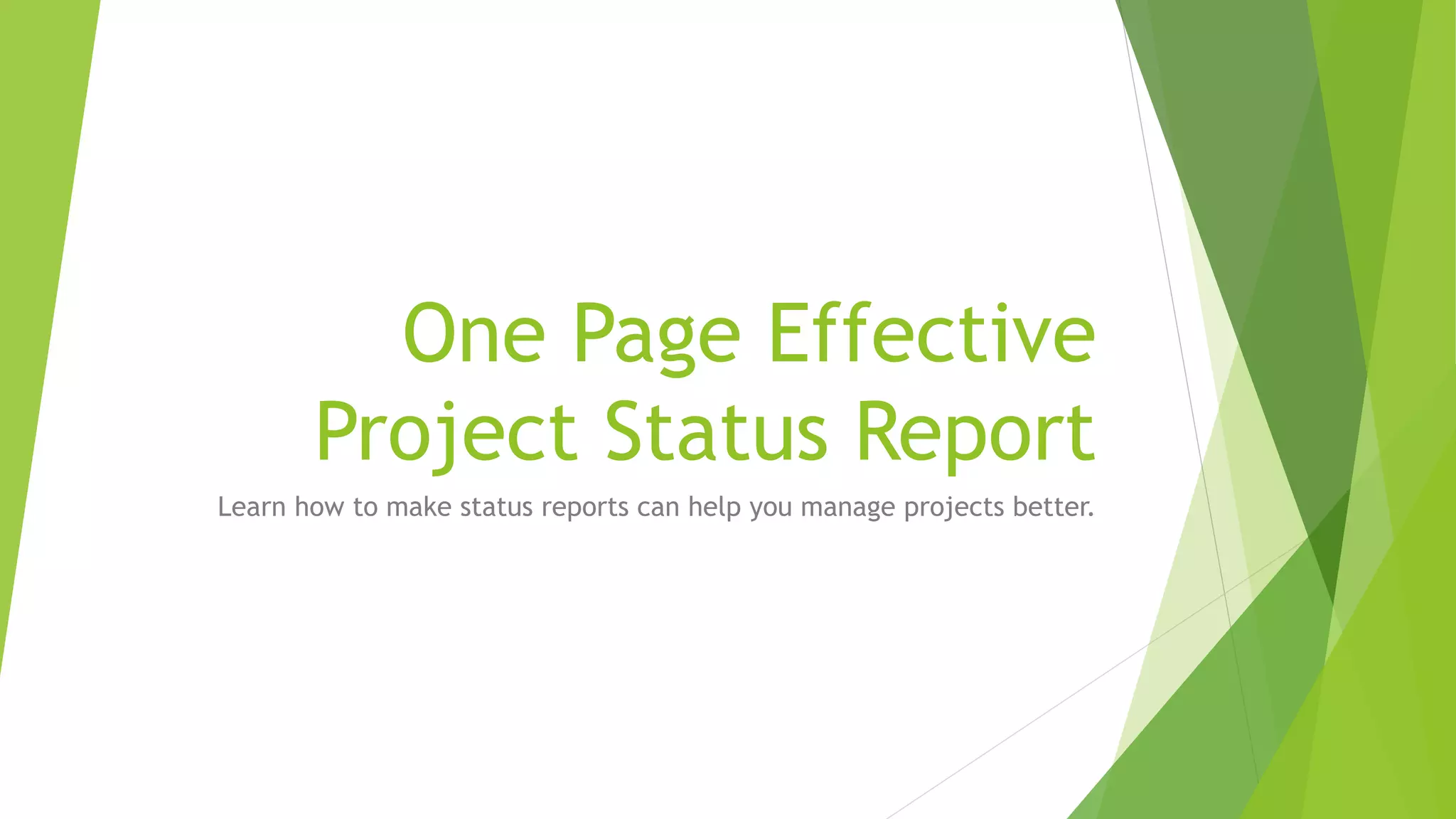 One page effective project status report | PPTX