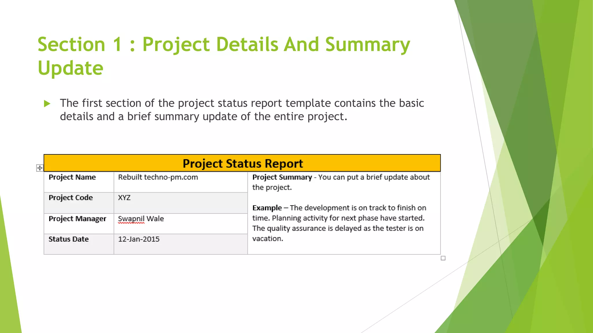 One page effective project status report | PPTX