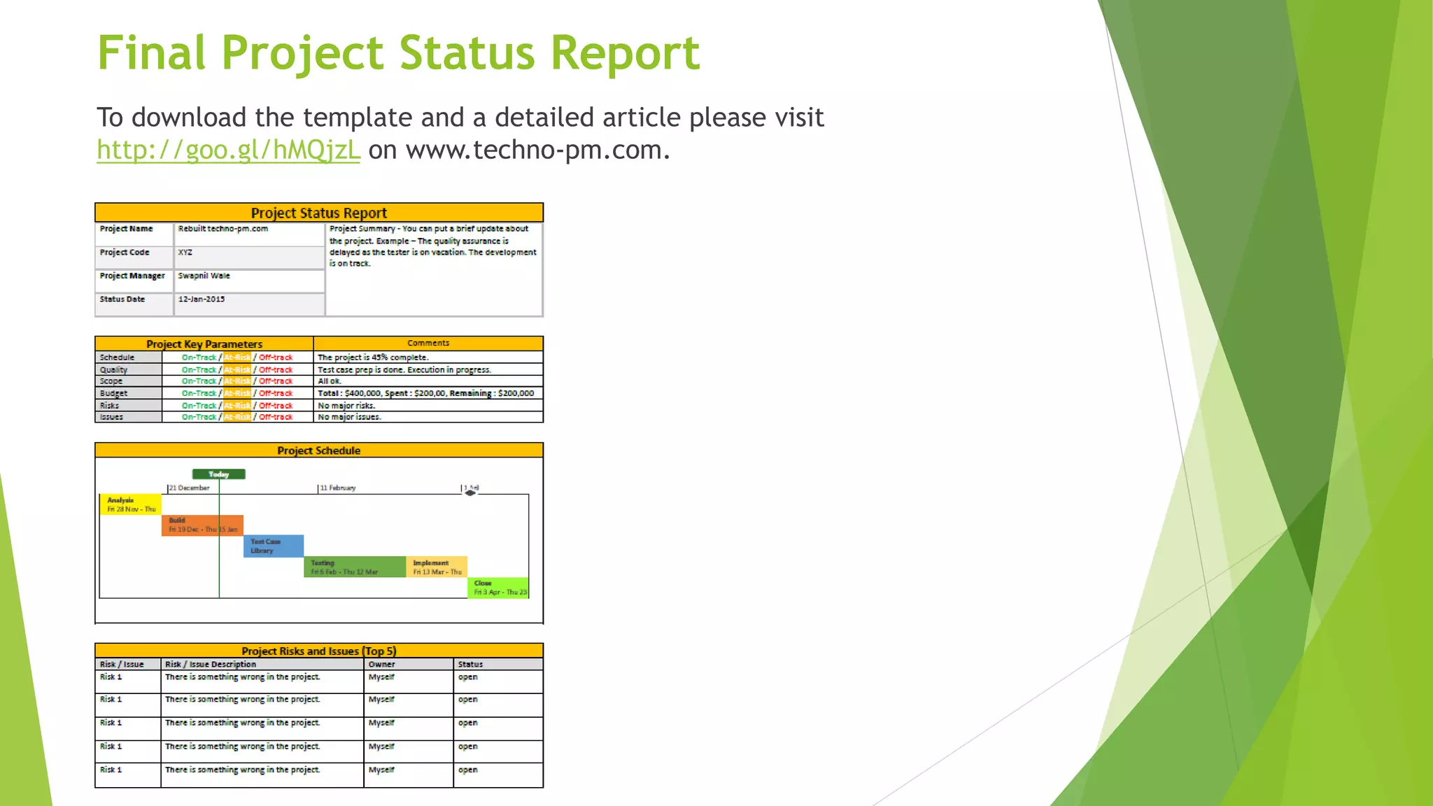 One page effective project status report | PPTX