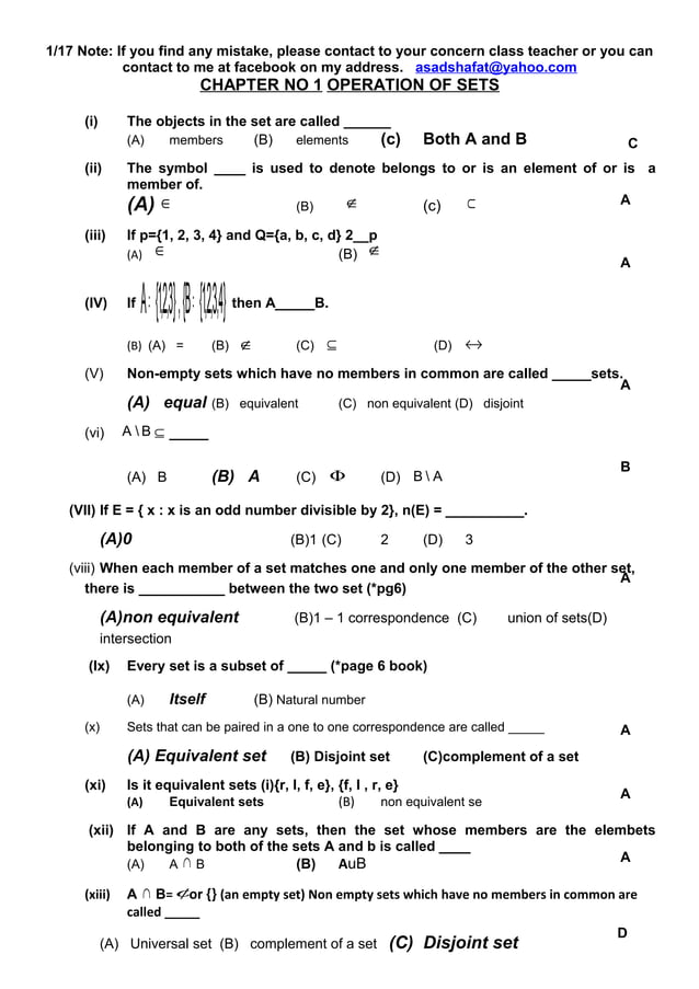 MCQ's for class 7th | DOC