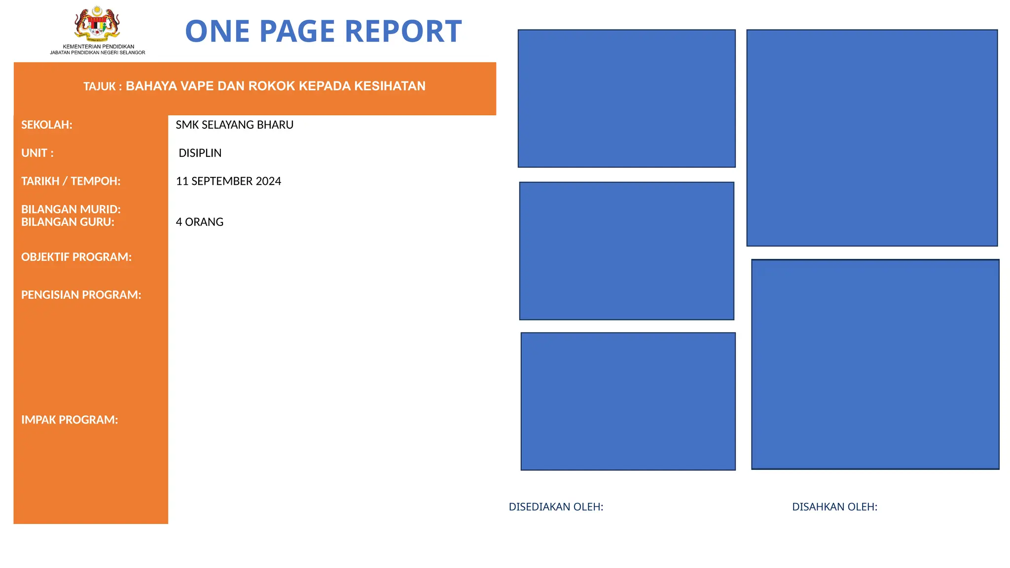 ONE PAGE REPORT.pptx tapak one page report download | PPTX