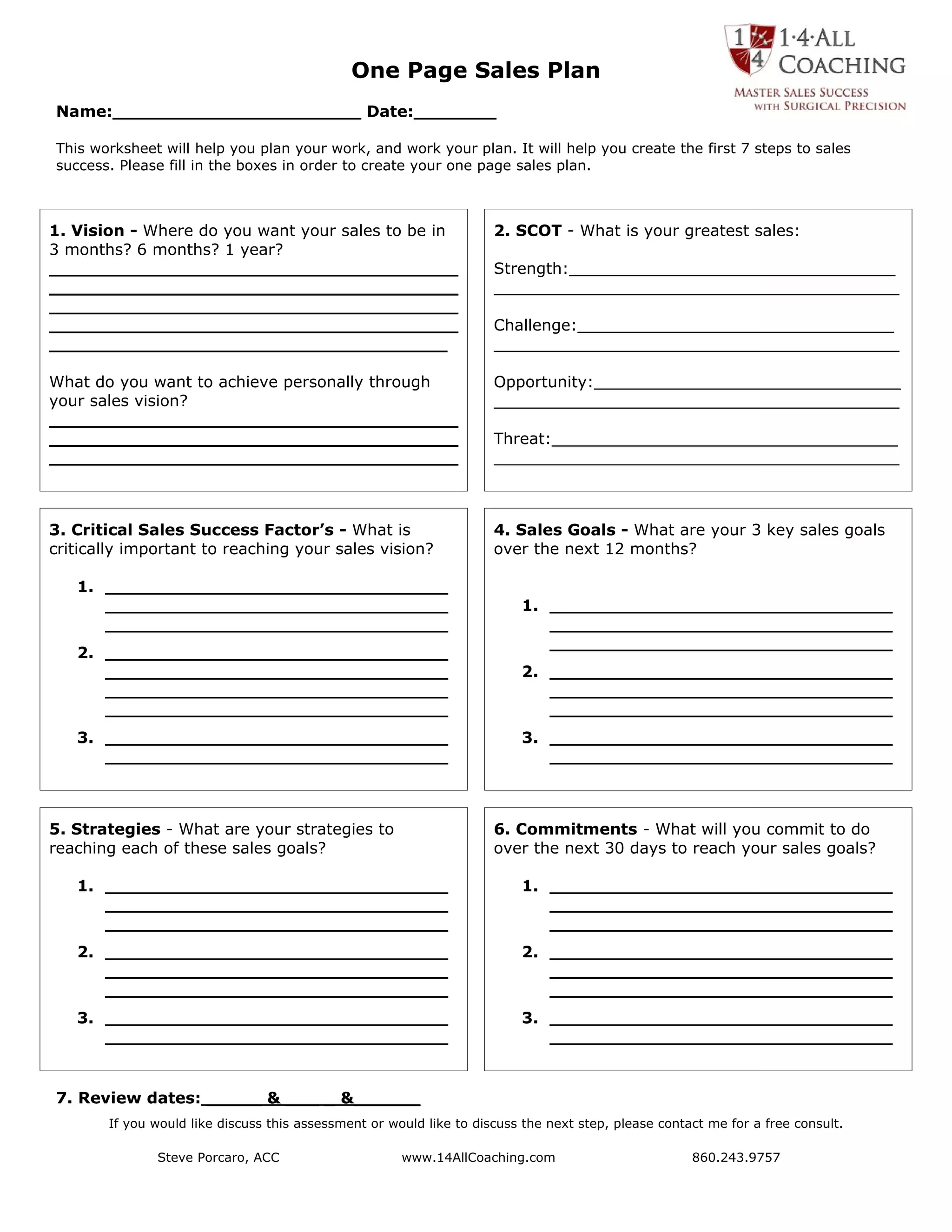 One Page Sales Plan | PDF