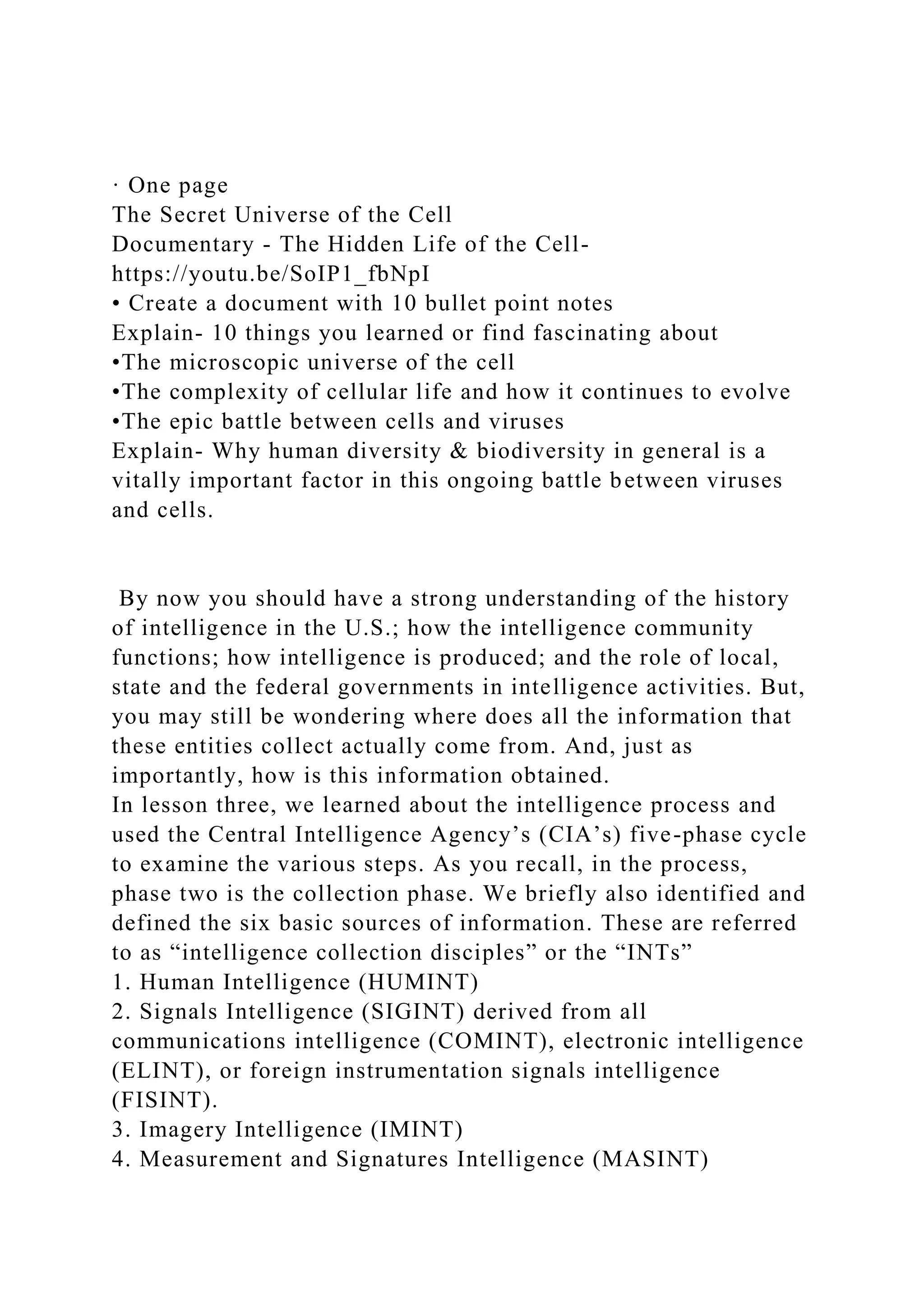 · One pageThe Secret Universe of the CellDocumentary - The Hid.docx