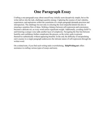 One Paragraph Essay. 5 paragraph essays samples | PDF
