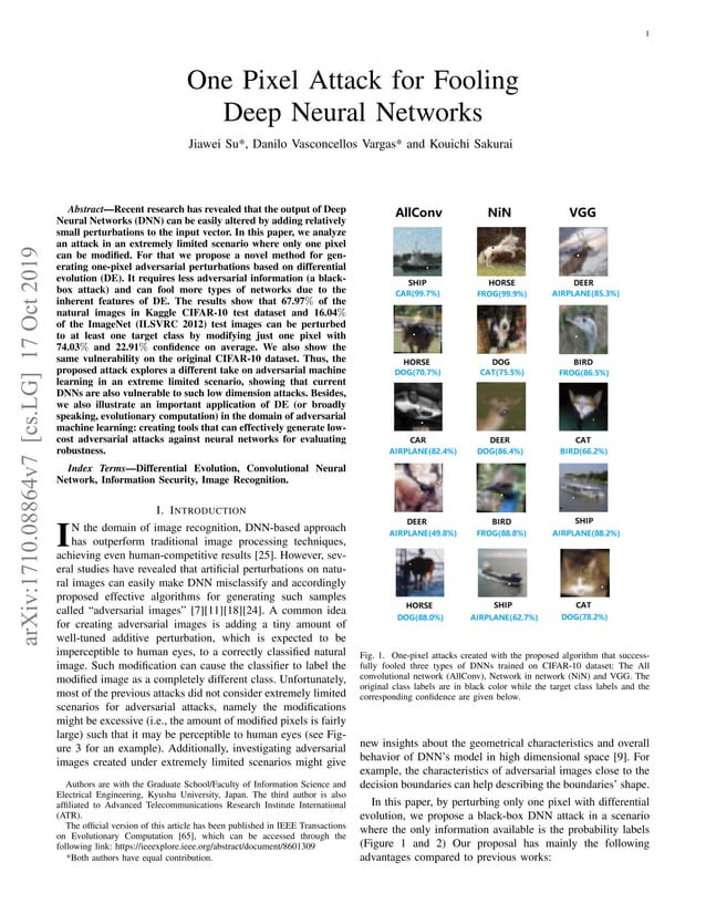 Paper Explained: One Pixel Attack for Fooling Deep Neural Networks