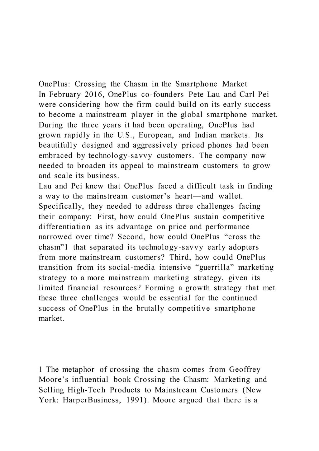 OnePlus Crossing the Chasm in the Smartphone MarketIn Febru | DOCX
