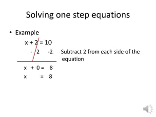 One step equations addition or subtraction | PPT