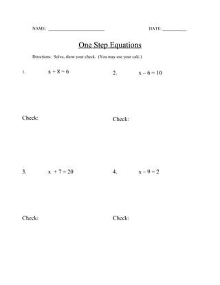 One step equations (extra practice) | DOC | Science