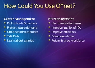 O*net Career Management Tool | PPTX