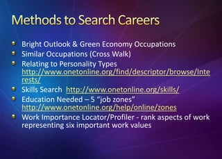 O*net Career Management Tool | PPTX