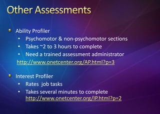 O*net Career Management Tool | PPTX