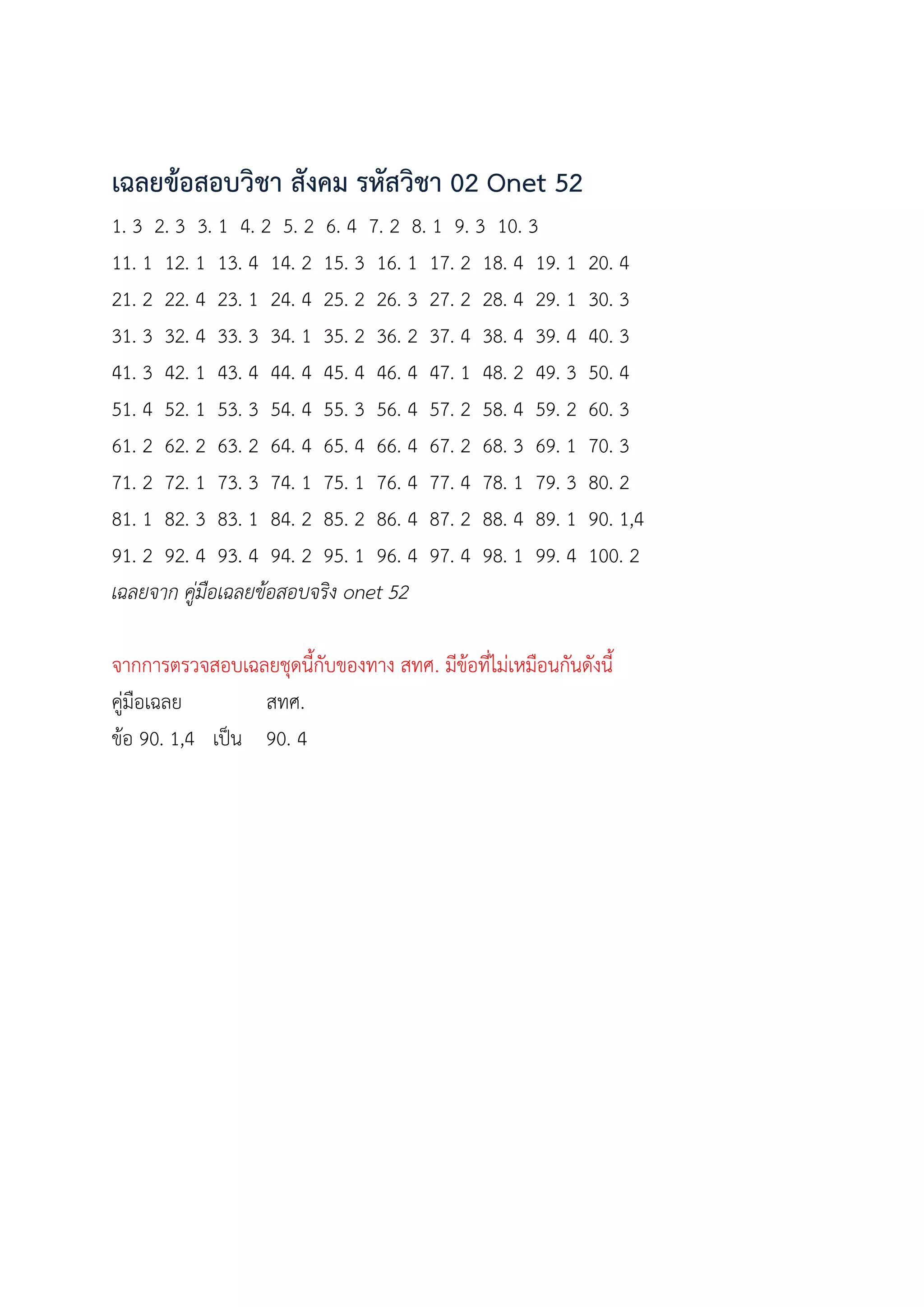 เฉลย สังคม O net | PDF