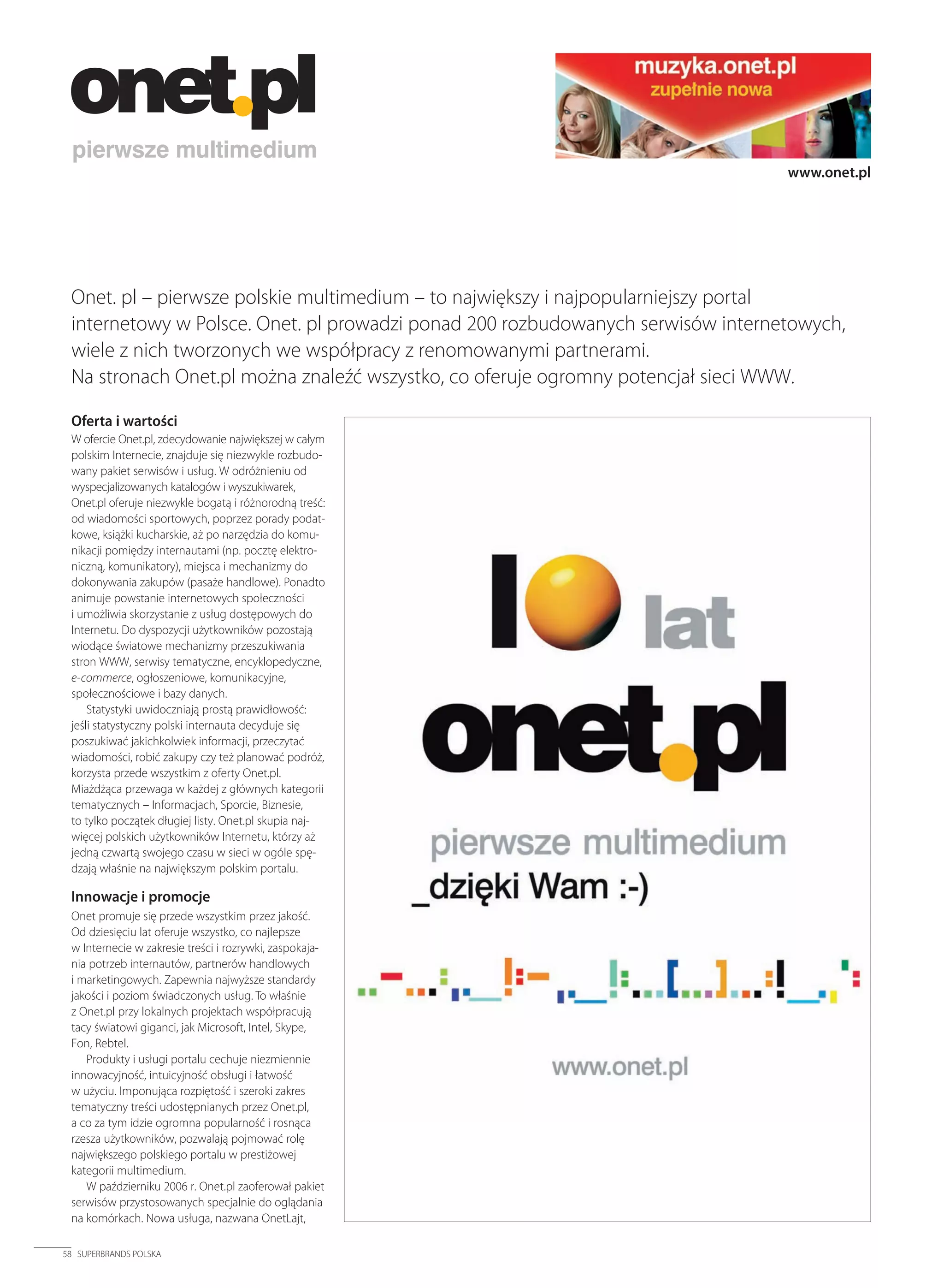 Case study marki Onet.pl z Albumu Superbrands Polska 2006 | PDF