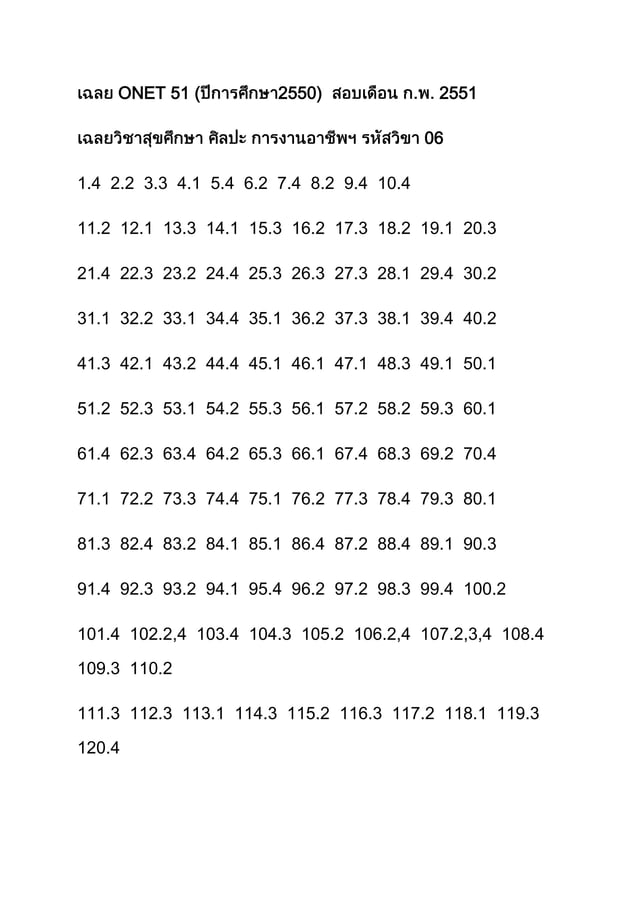 เฉลย Onet 51 | DOCX