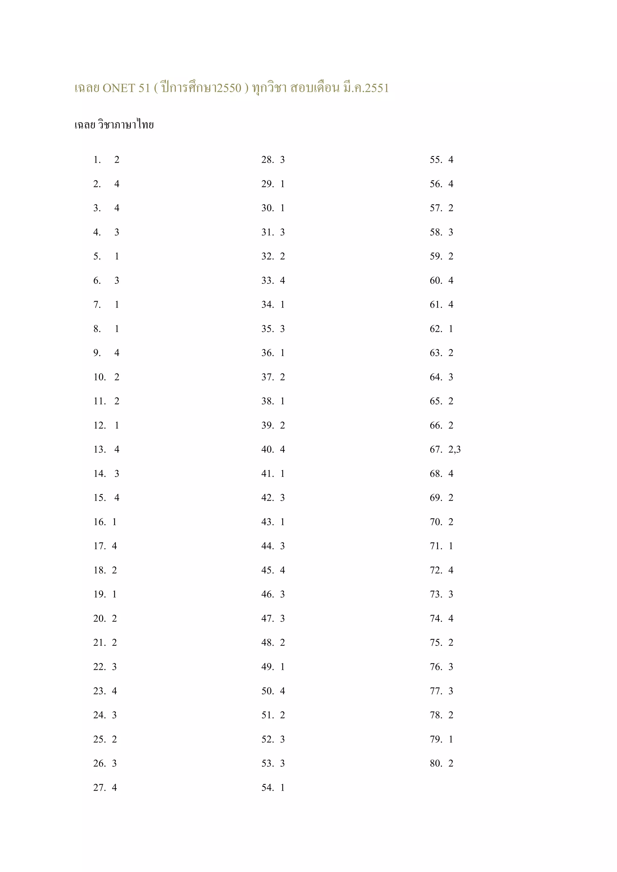 เฉลย Onet 51 by moo poon | PDF