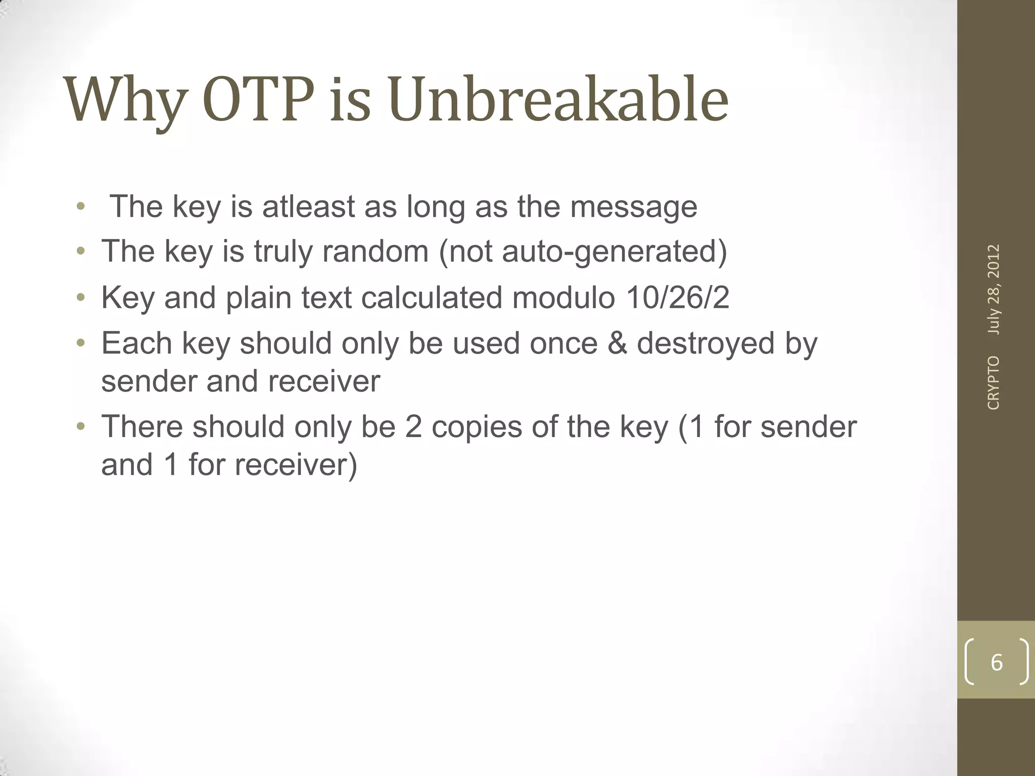 One Time Pad Encryption Technique | PPTX