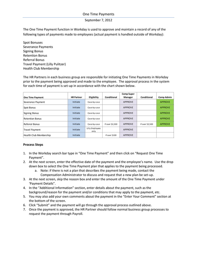 One time payments | DOCX