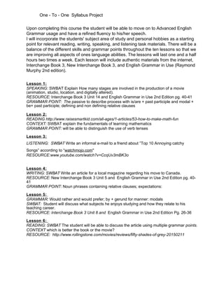 One to one syllabus | DOC