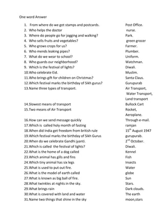 One word answer | PDF