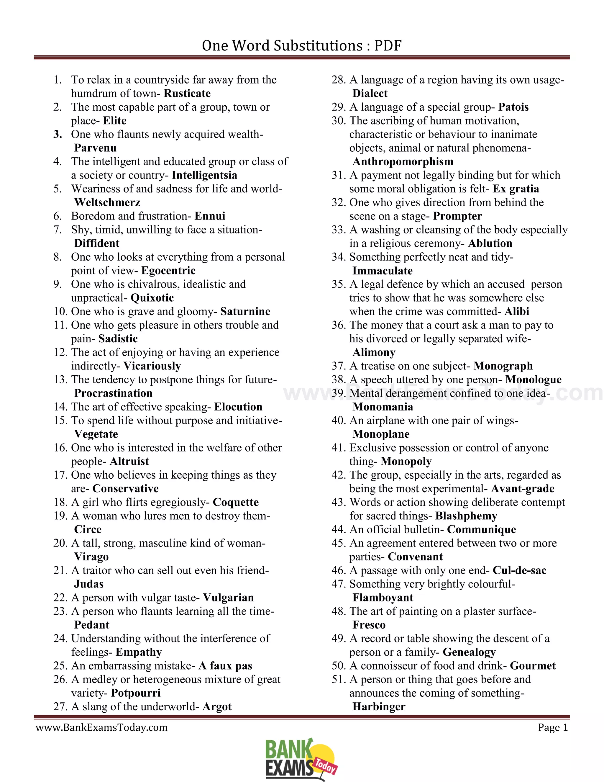 One words substitutions with answers | PDF