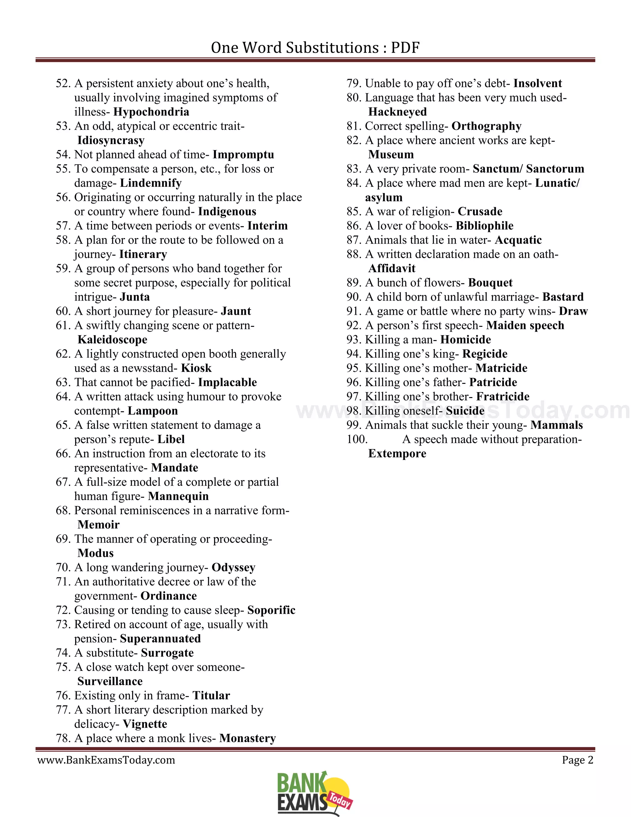 One words substitutions with answers | PDF