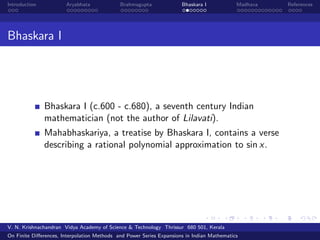 On finite differences, interpolation methods and power series ...