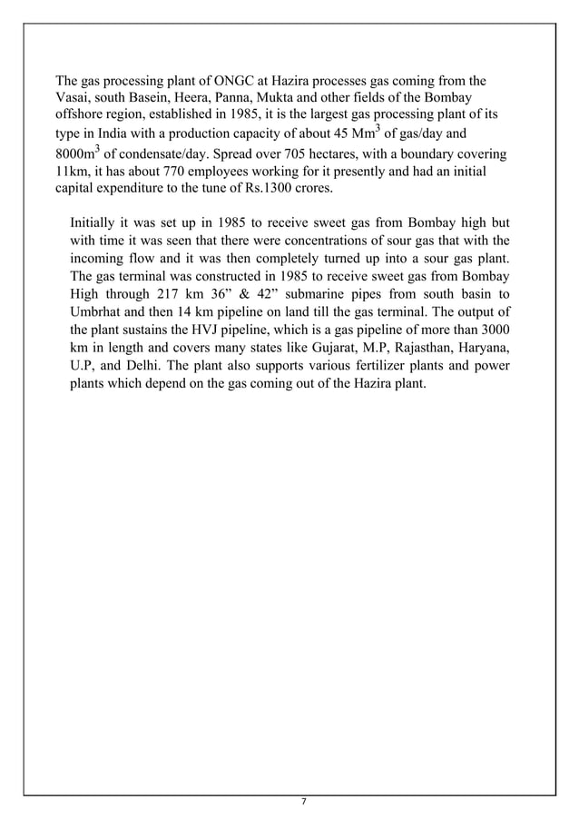 ONGC HAZIRA PROJECT REPORT | PDF | Mechanical and Industrial ...