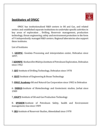 Oil and Natural Gas Corporation of India, summer traning report | DOCX