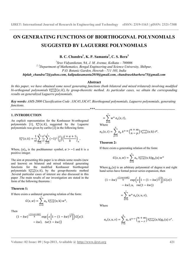 On generating functions of biorthogonal polynomials | PDF