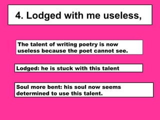 On his blindness poem Analysis for grade 11 | PPT