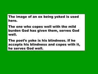 On his blindness poem Analysis for grade 11 | PPT
